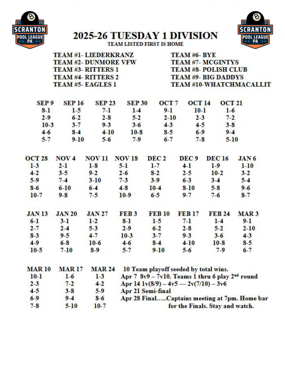 schedule – Scranton Pool League